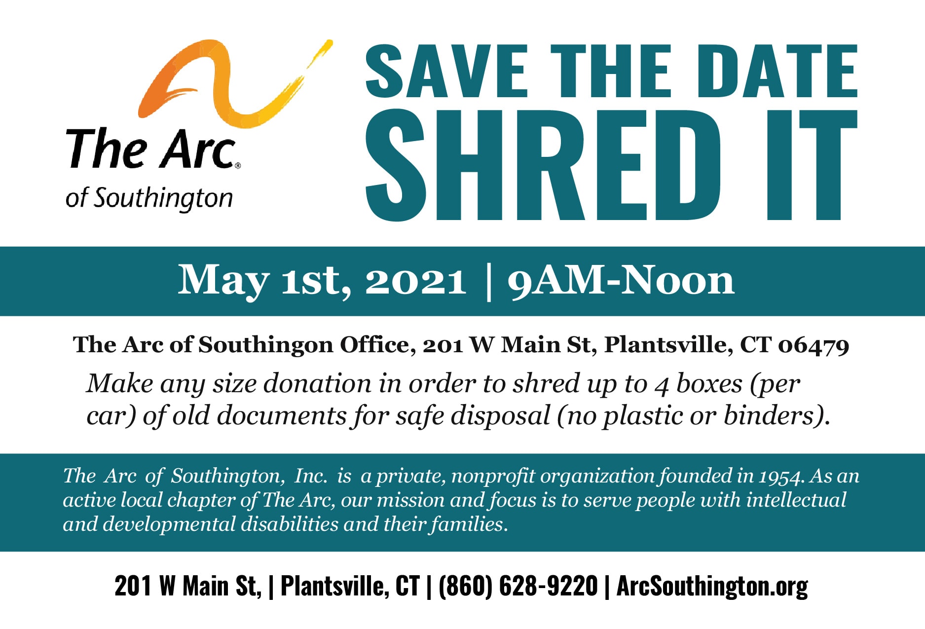 Mark Your Calendars For Shred-It! | The Arc of Southington